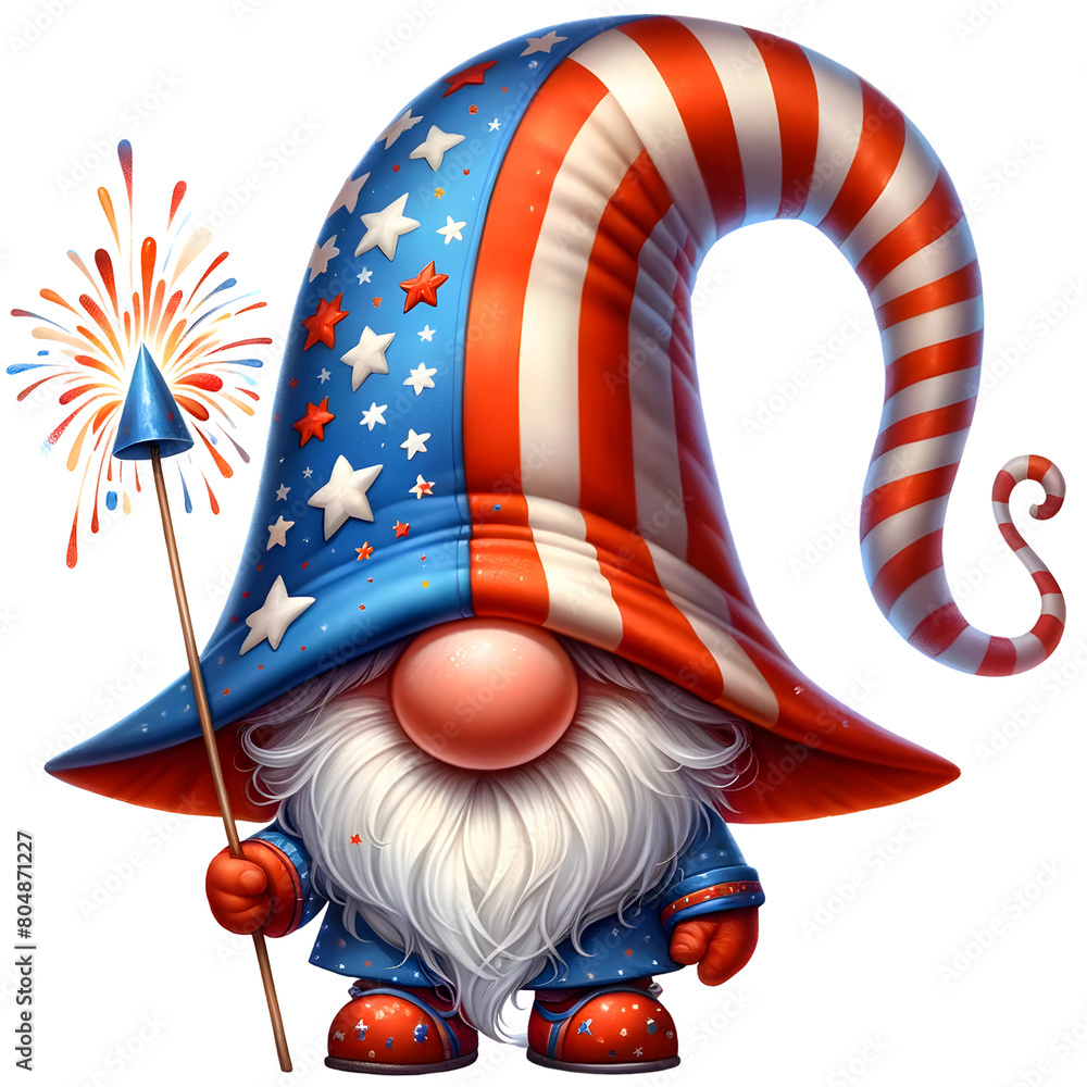 4th of July Patriotic Gnome holding firework, Independence Day Gnome ...