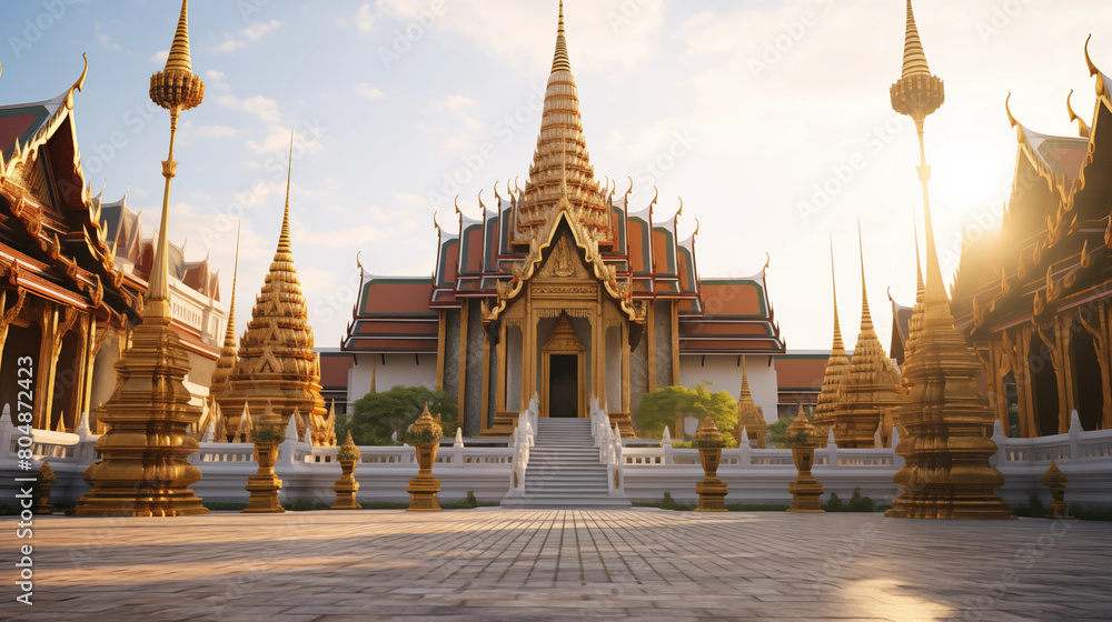 The beautiful scenery of Thai Phra Kaew Temple is striking architecture ...
