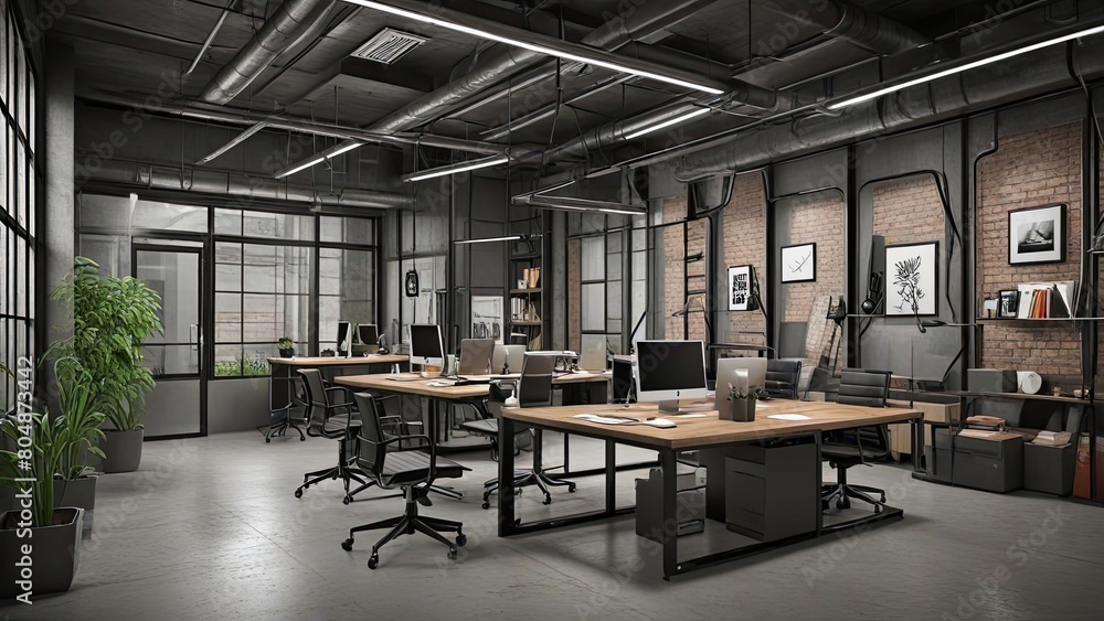 interior industrial design office room, big bos room with industrial ...
