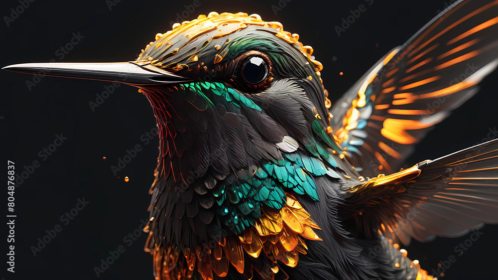 hummingbird, Hyperdetailed Eyes, Tee-Shirt Design, Line Art, Black ...