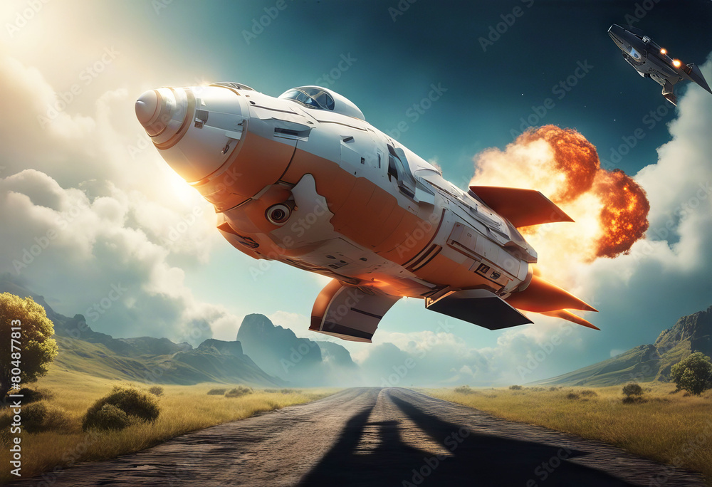 'space cartoon rocket ship taking take-off shuttle launch flight ...