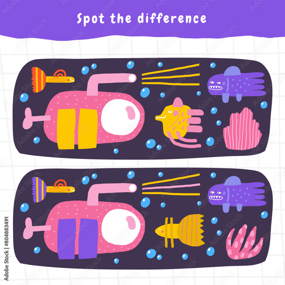Learn ocean life game for kids. Cute hand drawn doodle funny underwater ...