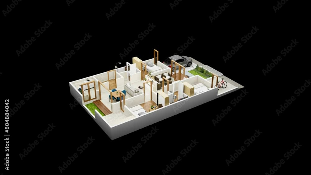3d illustration floor plan top view minimalist house 135 square meters ...