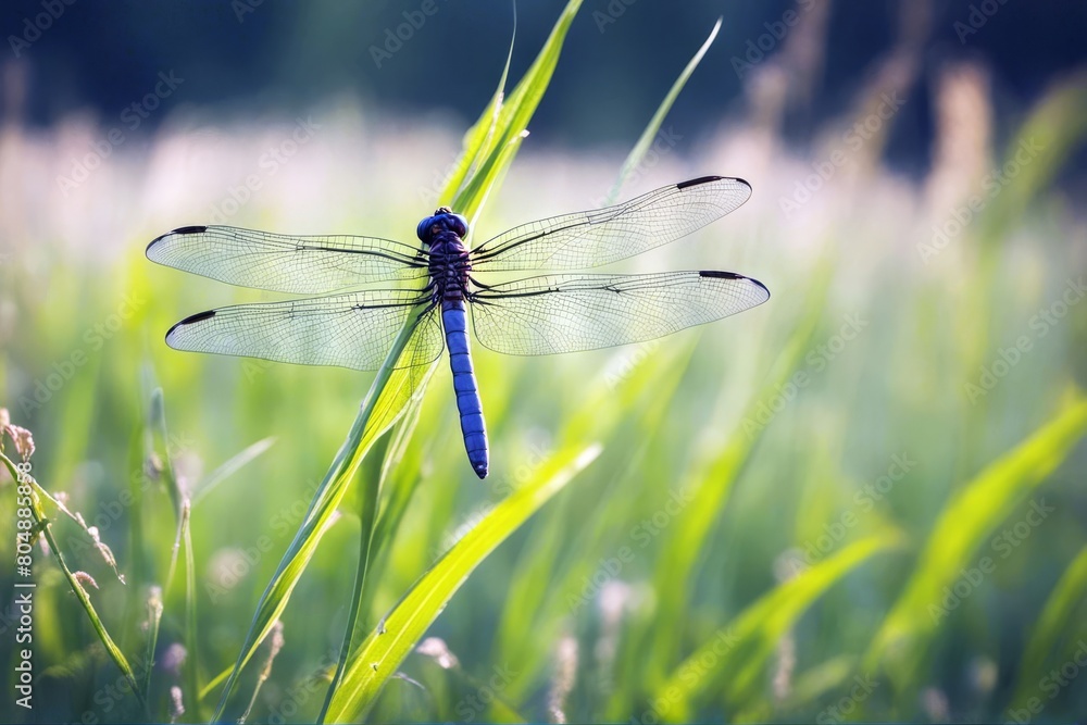 'dragonfly grass sits a beautiful meadow virgo fauna colourful ...