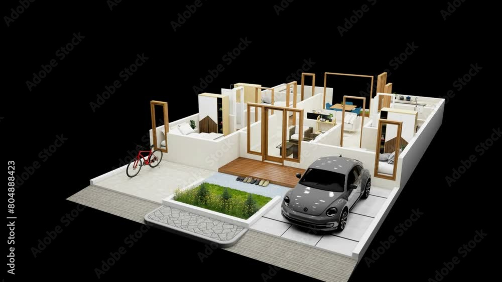 3d illustration floor plan top view minimalist house 135 square meters ...