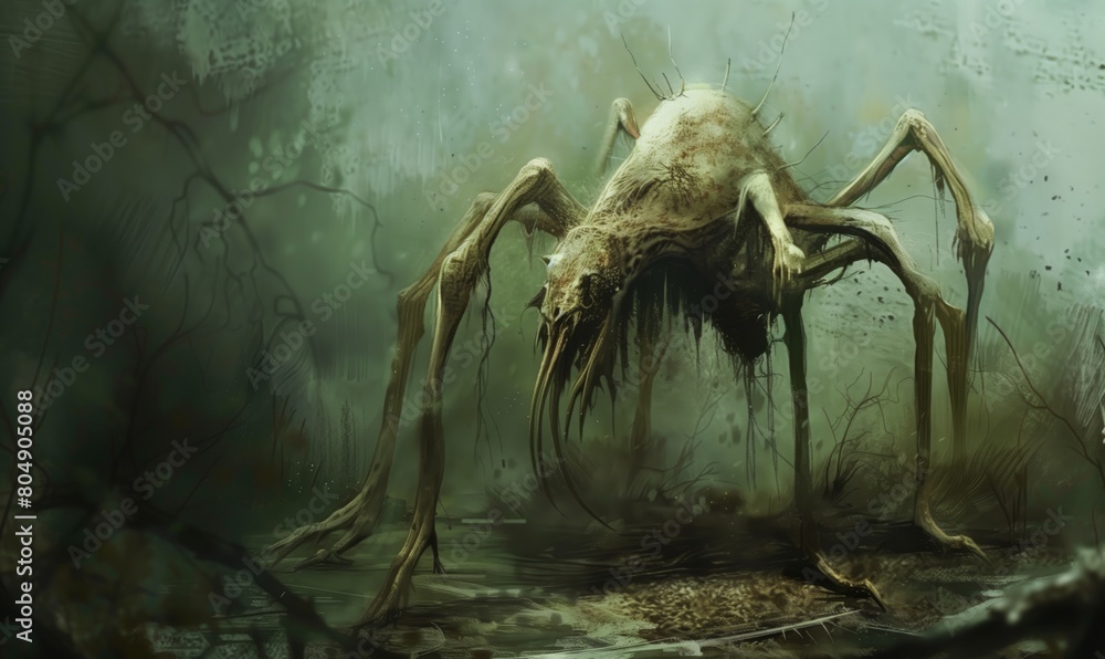 Monstrous creature lurking in a dark swampy forest setting Stock ...
