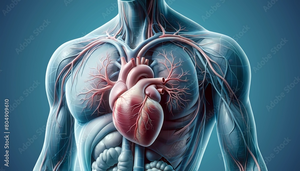 medical illustration of the human heart anatomical position and the ...