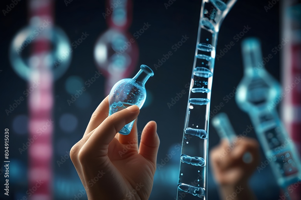 Abstract glowing DNA molecule The concept of genetic manipulation and ...
