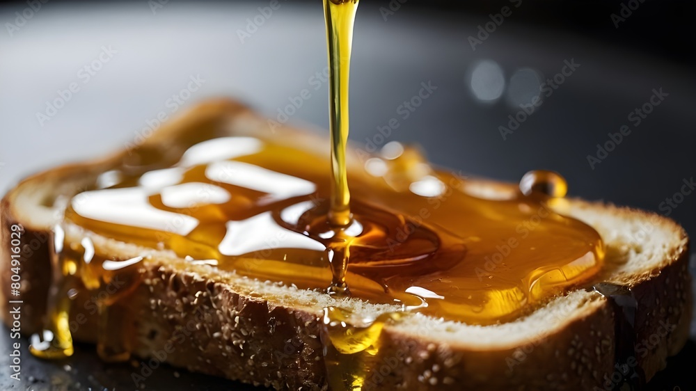 Macro Shot of Honey Dripping onto Toast Sweetness in Detail for Food ...