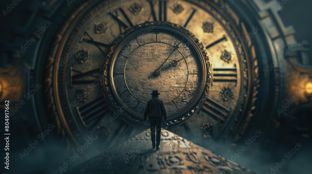 3D illustration concept about time running out with a clock and person ...