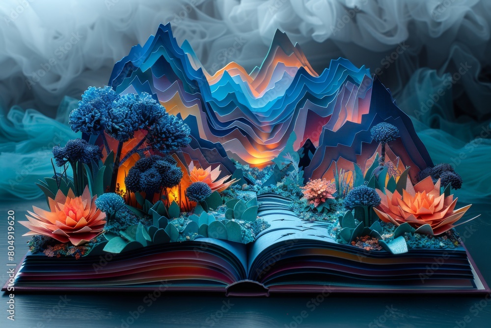 Teacher's Day, an open book with intricate papercraft designs of trees ...