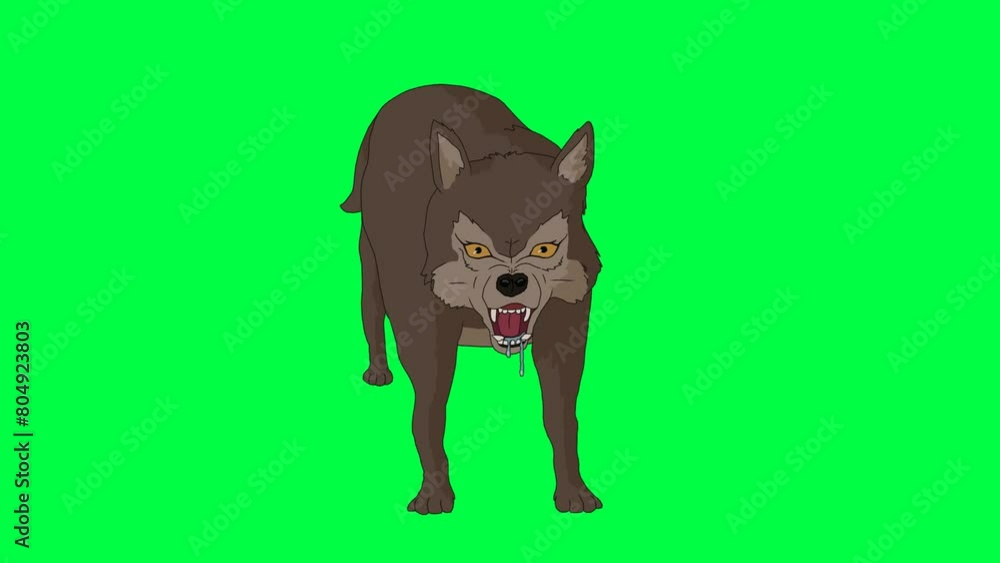 2D animated cycle cartoon wild wolf character who is angry in green ...