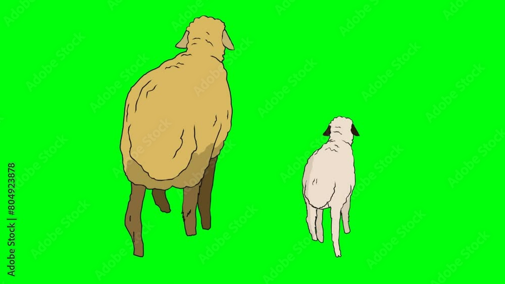 2D animated sheep and lamb characters back walking cycle in green ...