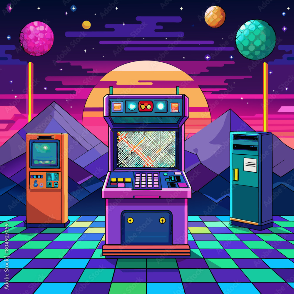 illustration of a radio and speakers, Classic arcade game inspired ...
