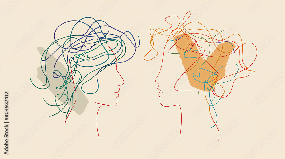 A simple line drawing depicting two people engaged in conversation. One ...