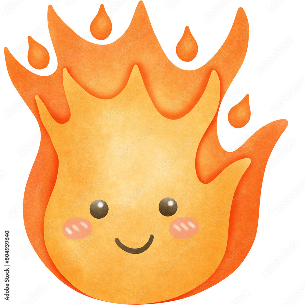 Cute cartoon smile fire watercolor clip art isolated on transparent ...