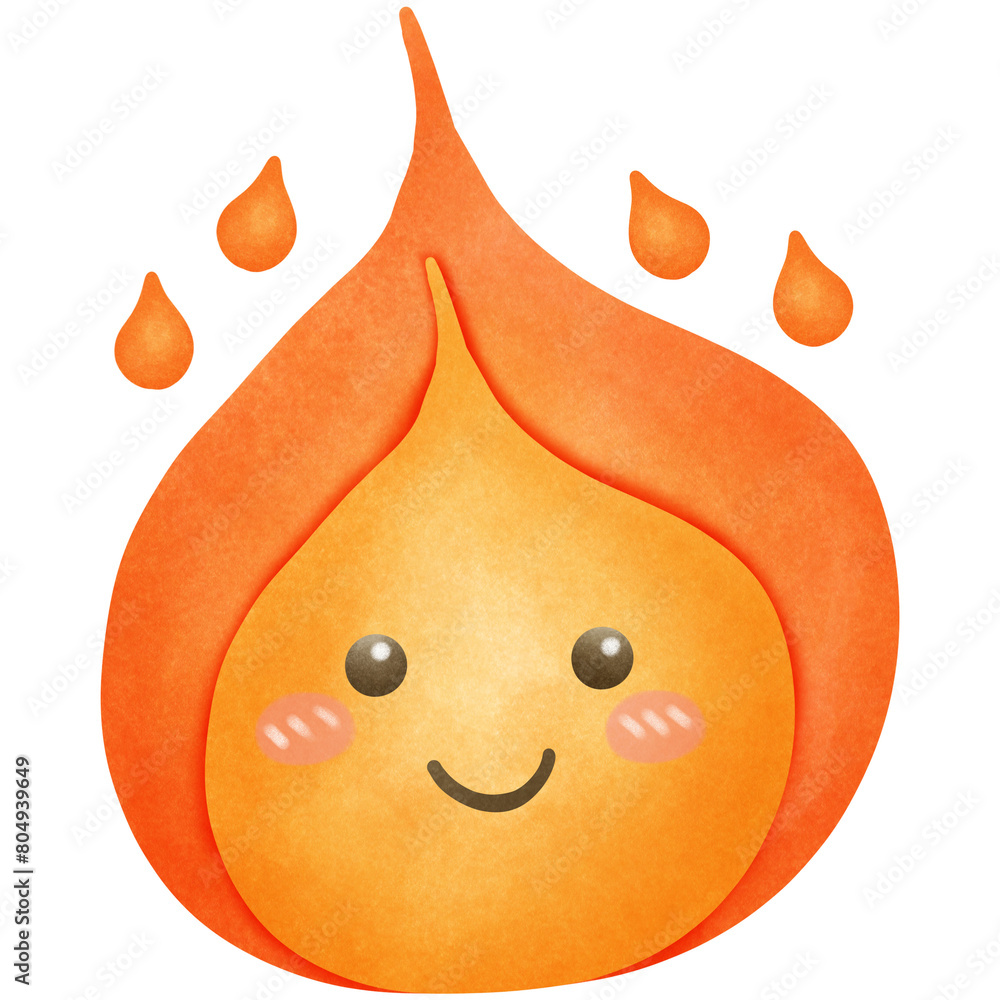 Cute cartoon smile fire watercolor clip art isolated on transparent ...