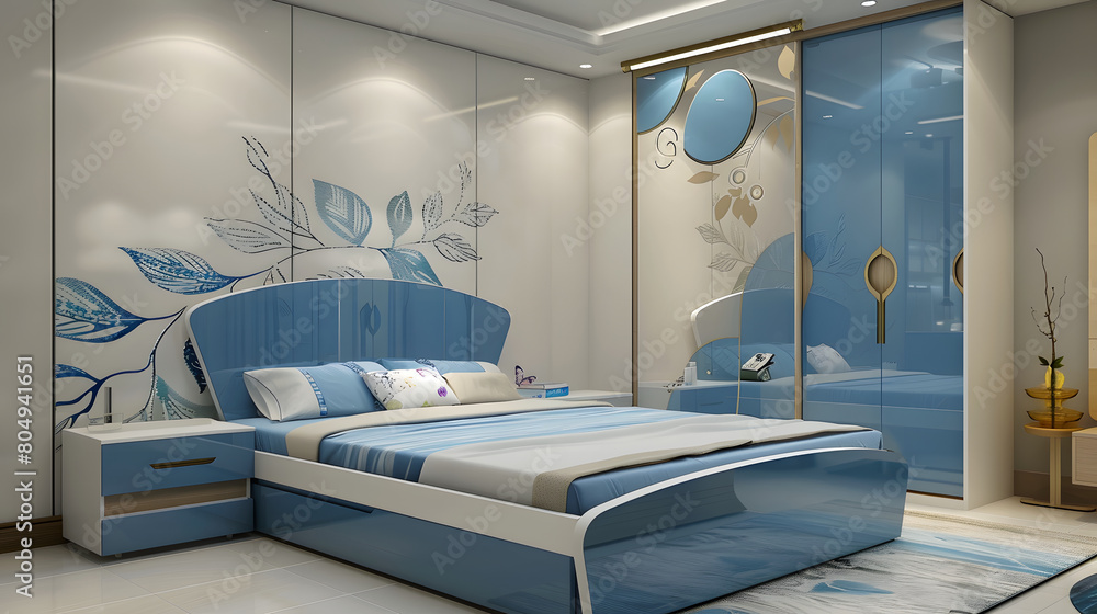 A modern bedroom setup, likely designed to showcase interior design ...