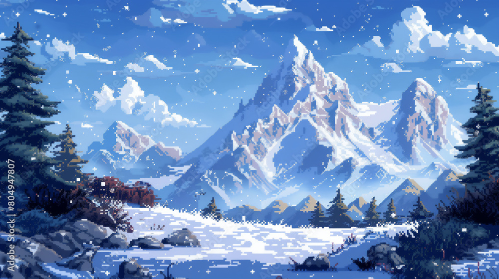 pixel art of snowvy moutain dungeon background battle scene in RPG old ...