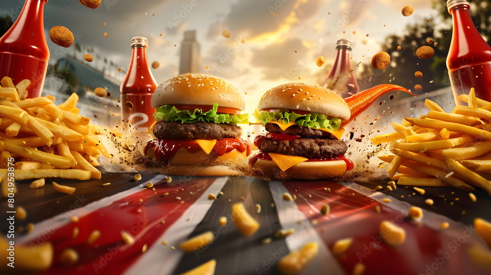 Hamburger Rally / Coole Fast Food Action Illustration / Animiertes Fast ...