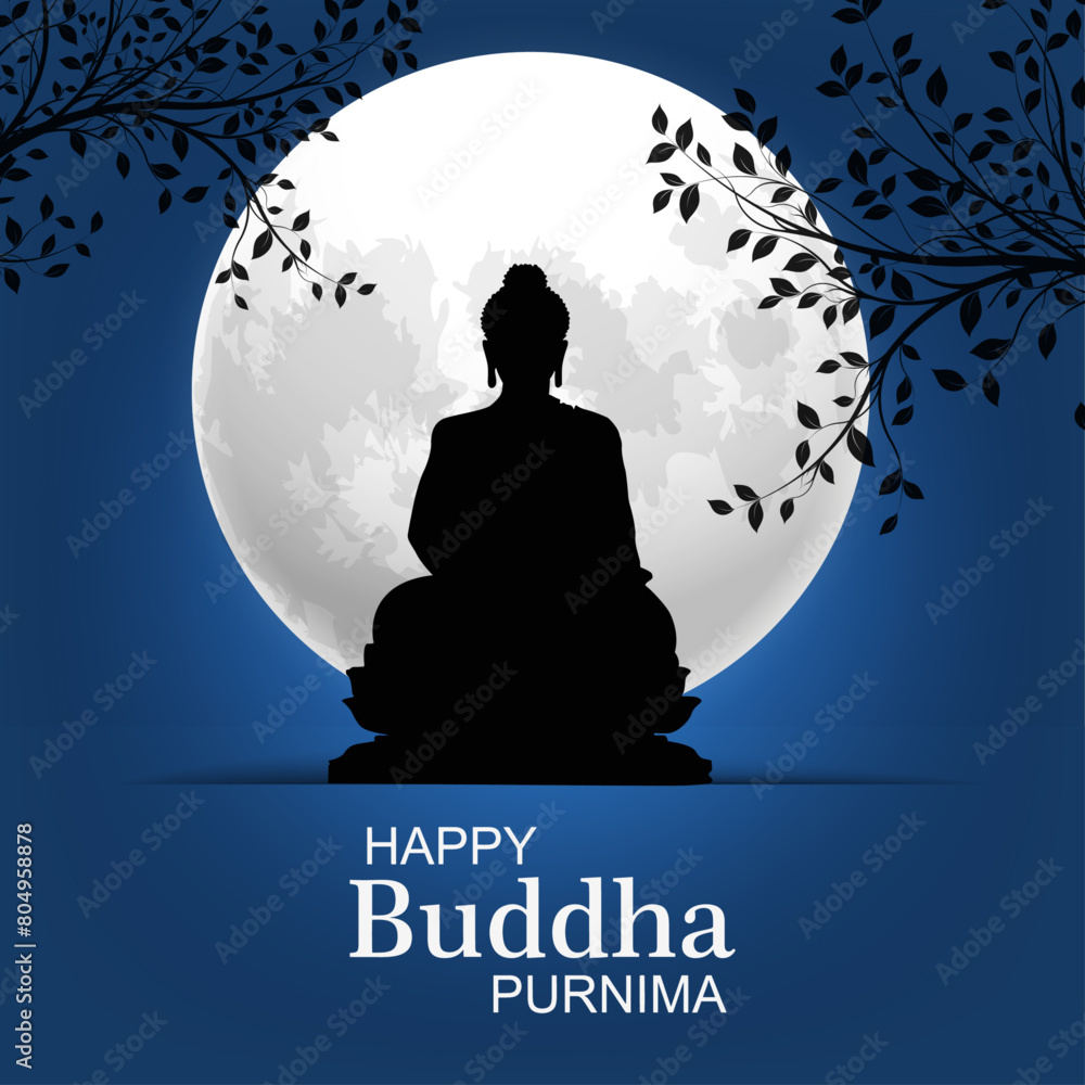 Vector Illustration Of Buddha Purnima With Night Background And Moon ...