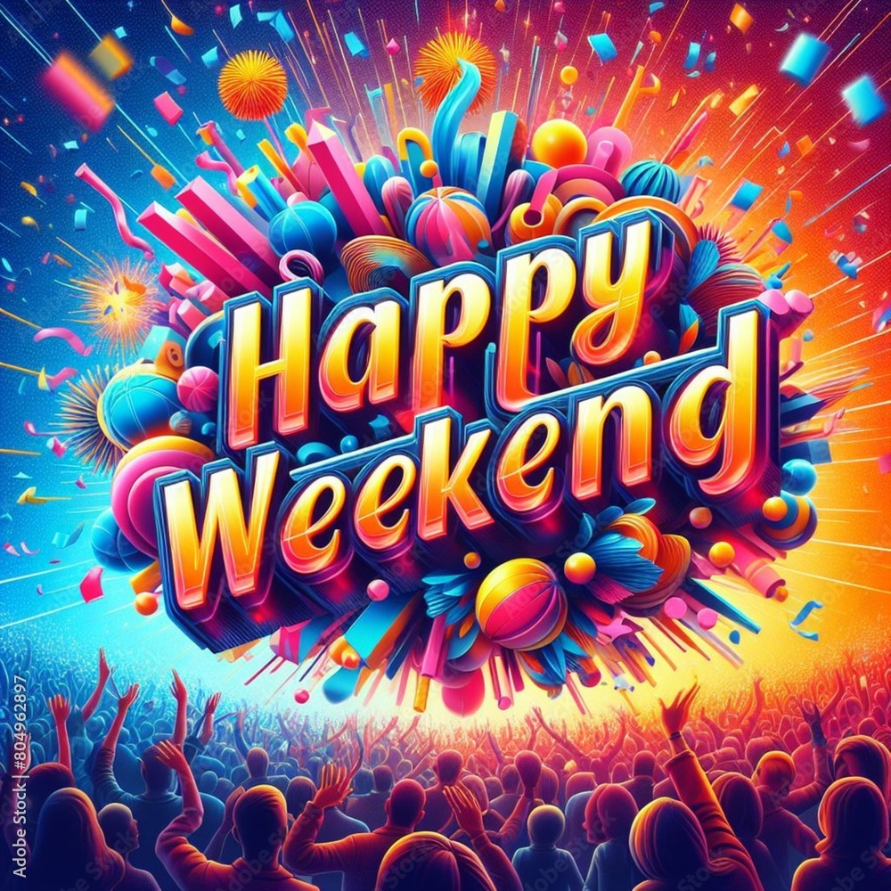 realistic background text effect happy weekend Stock Photo | Adobe Stock