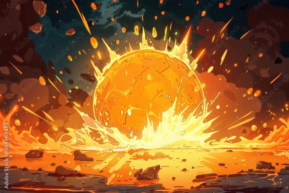 Design a cartoonstyle explosion scene featuring an orange bomb ...