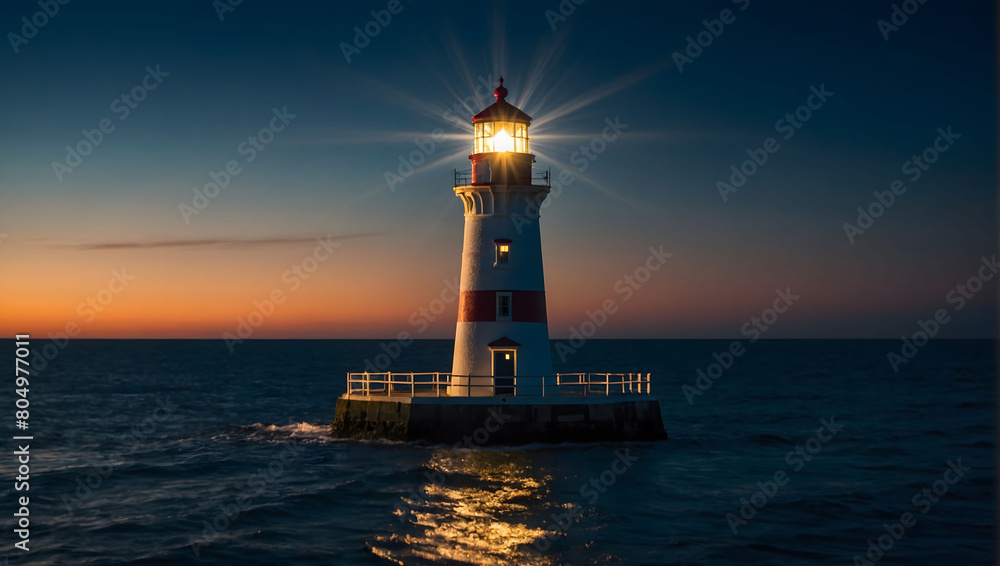 Beacon of Leadership, A lighthouse casts its guiding light over dark ...