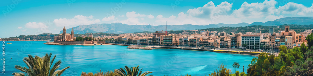 A panoramic view of Palma de Mallorca, showcasing the city skyline with ...