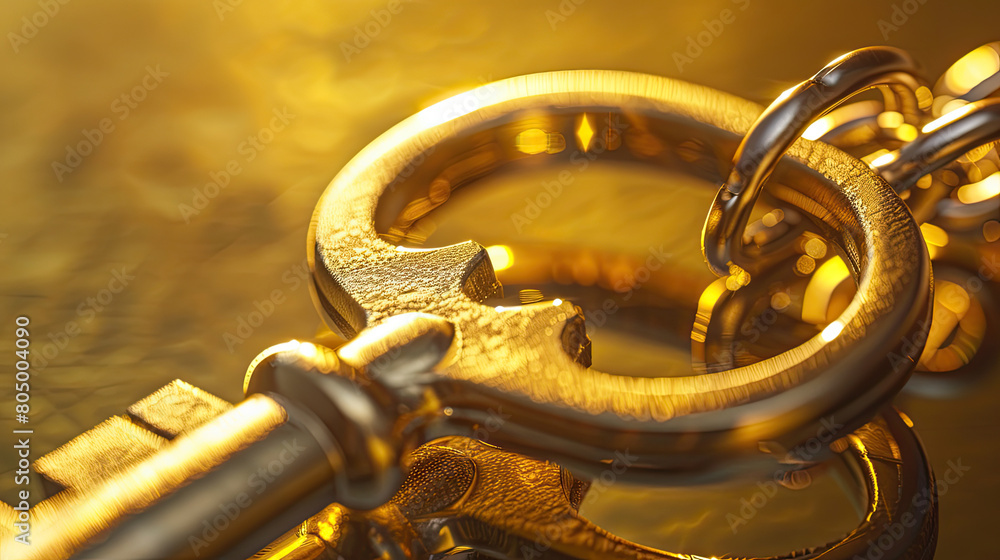 Golden key on stone floor, perfect for adventure, mystery, unlocking ...
