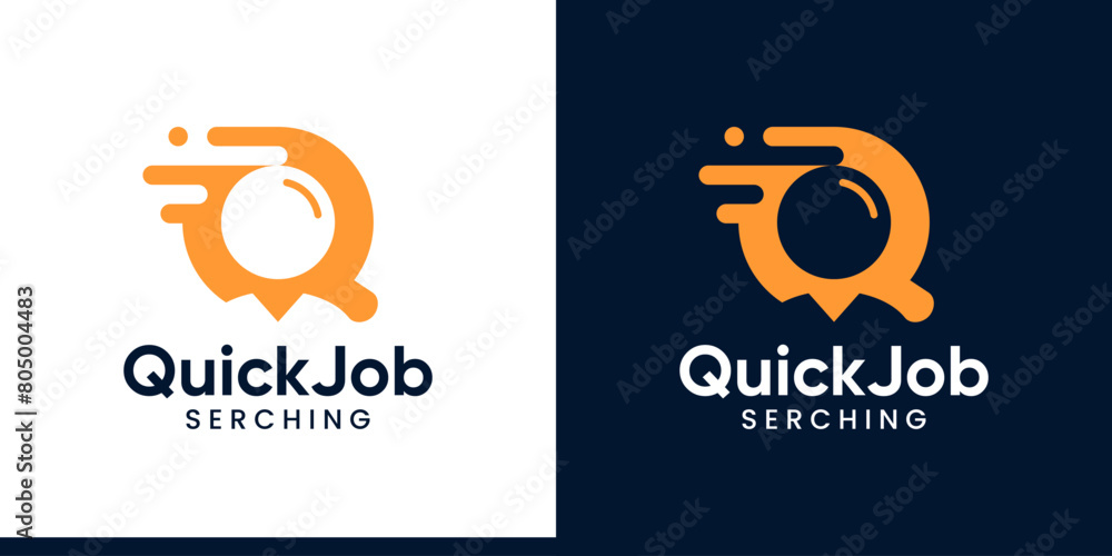 Quick job logo design. People recruitment logo with fast and magnifying ...