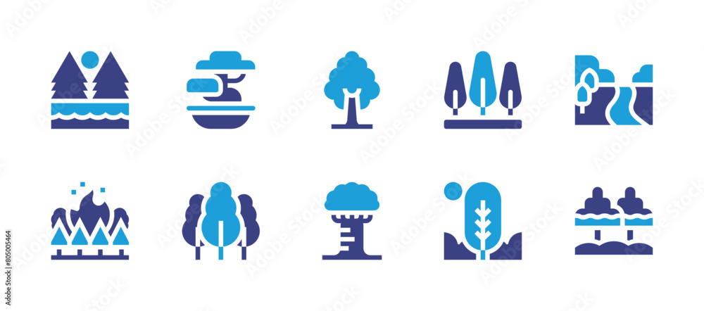 Forest icon set. Duotone color. Vector illustration. Containing forest ...