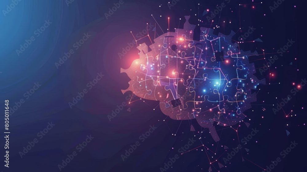 Data streams flowing into a puzzle forming a brain, representing deep ...