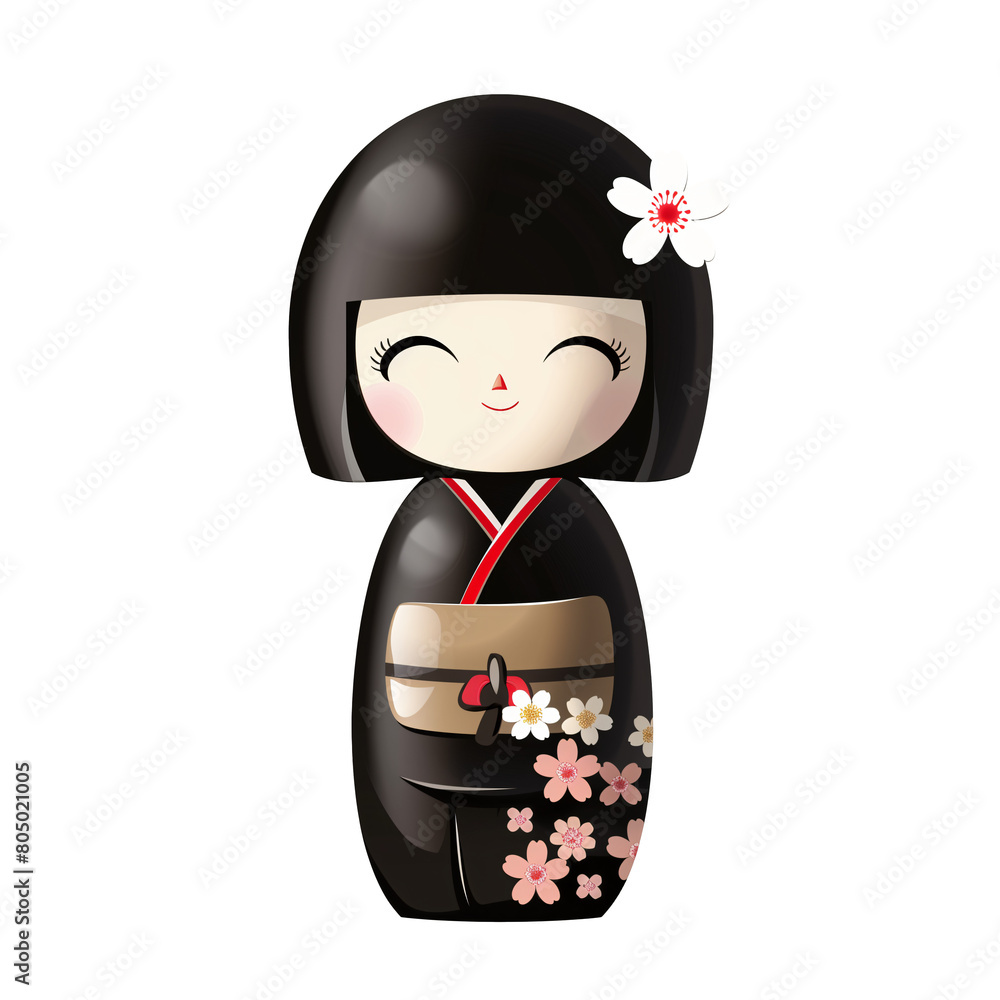 Clip art, sticker style, of a Kokeshi a traditional japanese doll, on ...