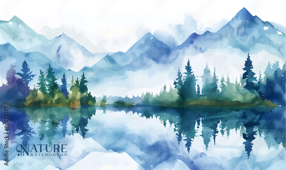 Watercolor forest landscape background. Beautiful watercolor nature ...