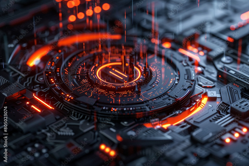 Close-up of a 3D digital lock interface with layers of encryption being ...