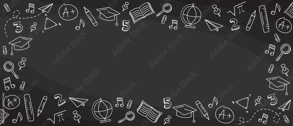 Back to school drawing background on blackboard. Doodle Background with ...