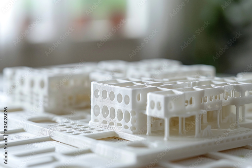Close-up of a freshly 3D printed architectural model, illustrating the ...