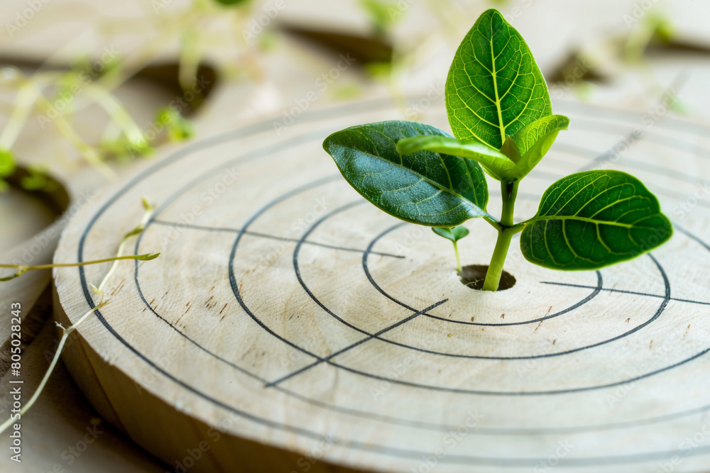 Closeup of a goal setting document for a green business initiative with ...