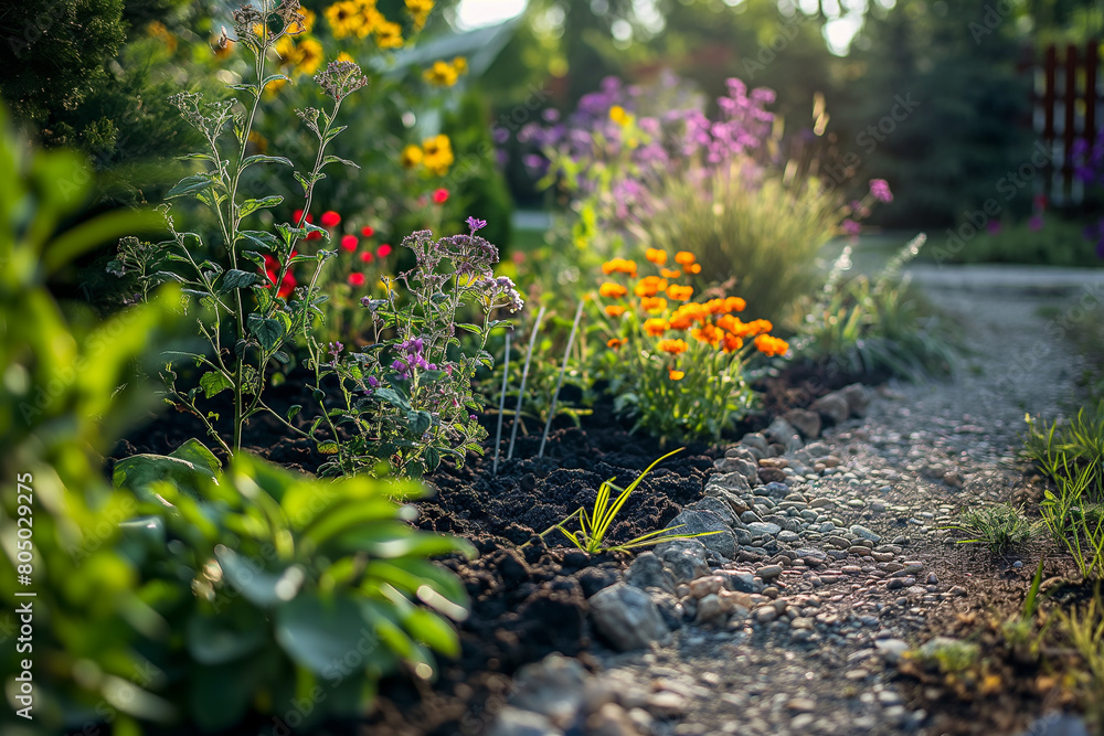 Garden full of flowers of different shapes and sizes. Flower bed ...