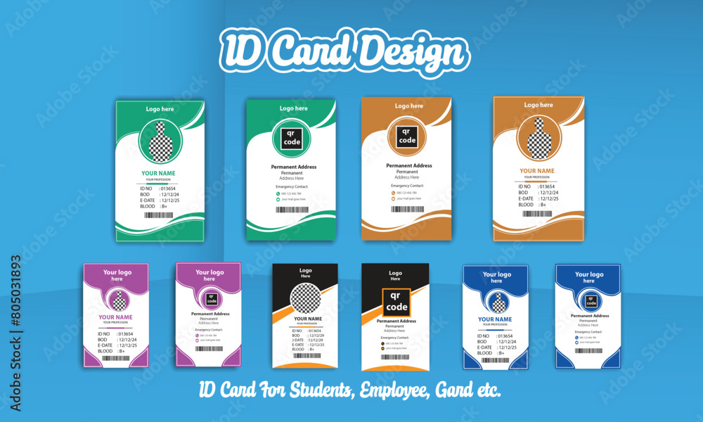Simple students ID card design bundle. Employee ,guard, business ...