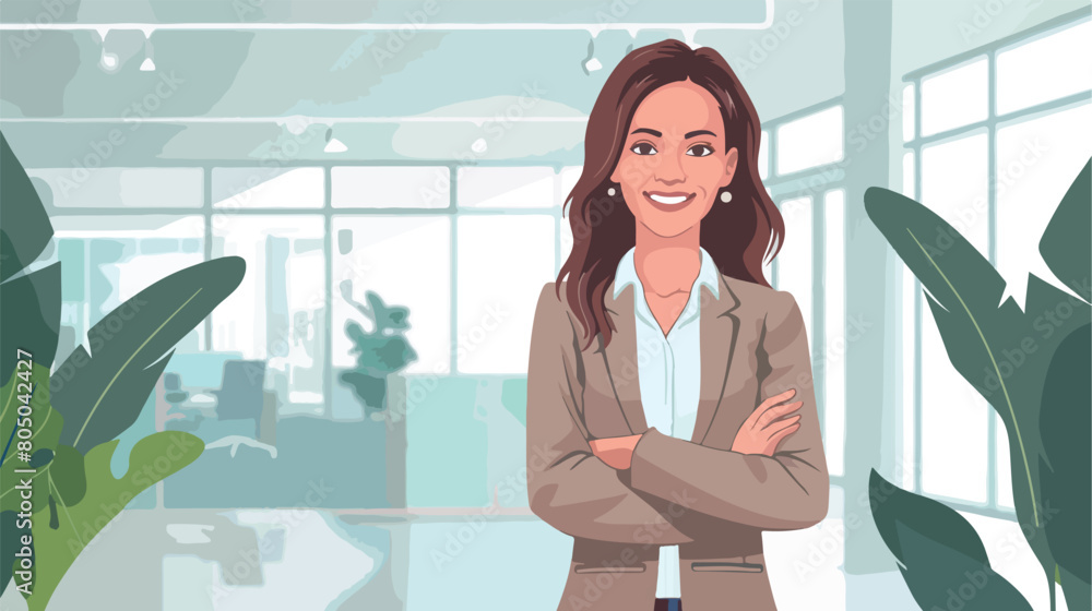 Female entrepreneur smiling happily in an office lobb Stock Vector ...