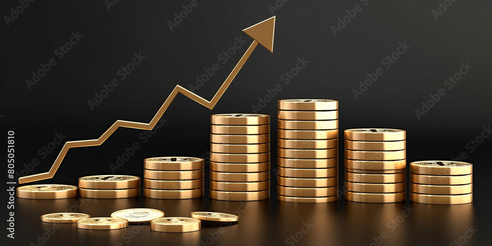 Economic growth and investment success concept with golden coins and ...