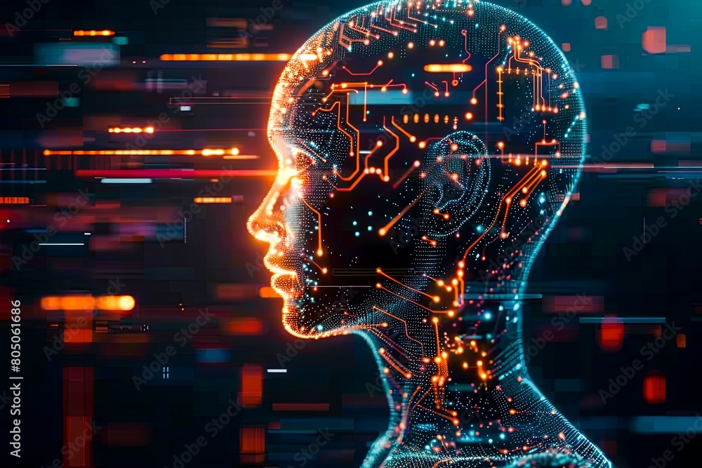 Digital Human Profile and Brain Circuit. An artistic portrayal of AI ...