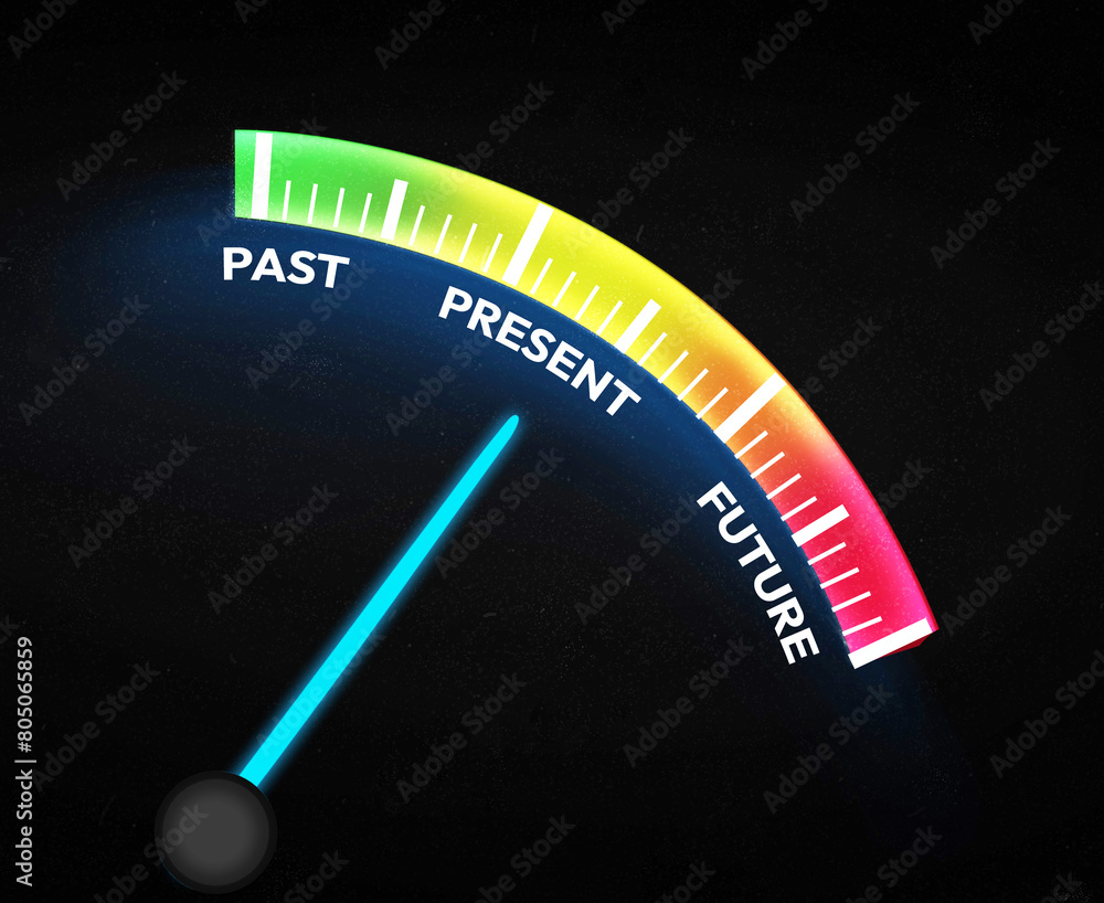 Living in Present moment concept background with speedometer design ...