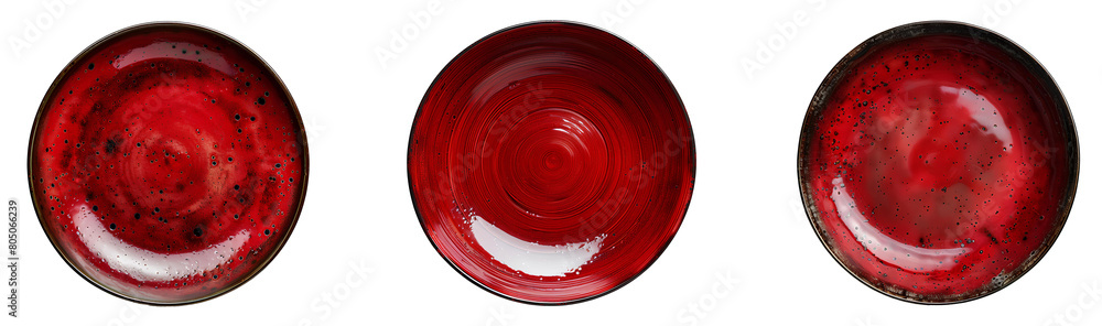 Red ceramic plate PNG. Red plate with texture top view isolated. Plate ...