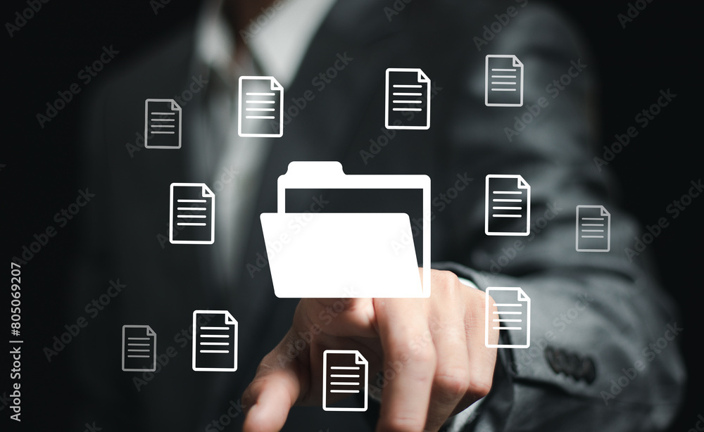 Folder document Management System DMS Open File folder with flying ...