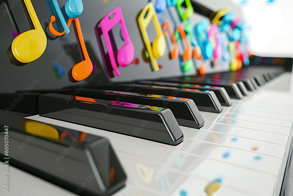 Ilustração do Stock: Piano Wavy Keyboard and Music Notes 3D Illustratio ...