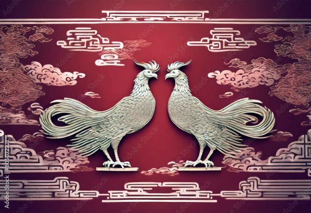 'chinese Background red pattern phoenix template traditional Bird Gold ...