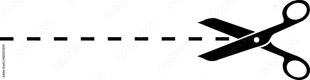 Scissor with cut or dotted line. flat icon style. Scissors black on ...